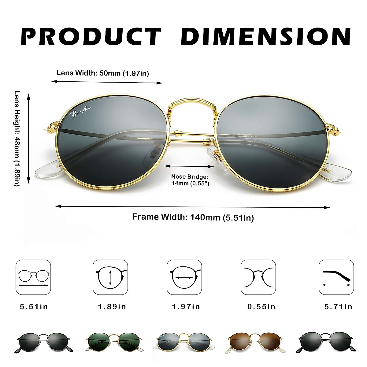 Pro Acme Small Round Sunglasses for Women Men Classic Crystal Glass Lens Retro Circle Metal SunGlasses,50mm (Crystal Grey Lens)