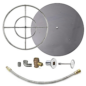 Spotix AFG Match Lit Fire Pit Burner Kit (SS-FR-24KIT-PAN-NG-MSCB), Round, 24-Inch Burner, 30-Inch Flat Pan, Natural Gas, Polished Chrome, with Flange, Key, Valve, Flex Line and Fittings