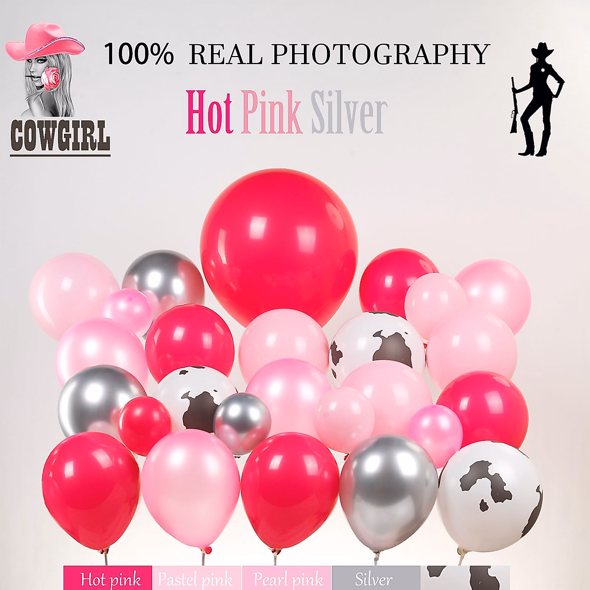 Yeewaka Farm cowgirl disco balloon garland arch kit 120p+ Hot Pink and silver balloons with cowgirl boots Disco ball star mylar balloon for Women30th Birthday last rodeo bachelorette party decorations