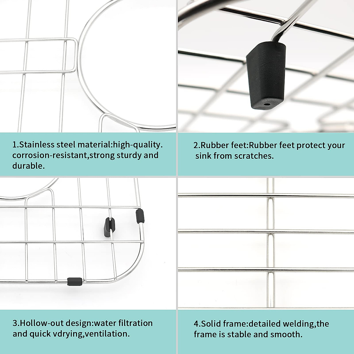 YORZSDI Sink Protectors for Kitchen Sink, 26-1/8" x 14-1/4" Stainless Steel Sink Grid with Center Drain, 304 Stainless Steel Sink Protector with Sink Strainer and Protective Rubber Feet