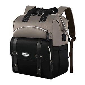 FALANKO Laptop Backpack for Women, Doctor Nurse Teacher Work Travel Backpack for 15.6 Inch Laptop with RFID Anti-theft USB Charging Port College Purse Business Computer Bookbag Grey Black