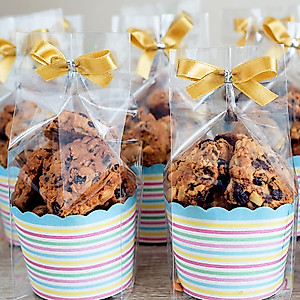 Yotelab Flat Bottom Cellophane Bags, 4x4x9 Inches Gusseted Cellophane Bags With Paper Insert,100 Pieces