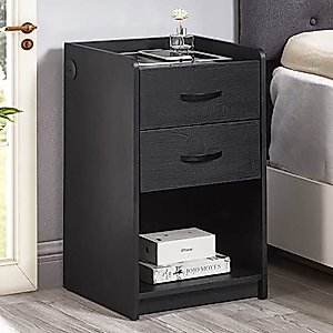 OLD CAPTAIN Nightstand with Wireless Charging Station, Smart Bedside Tables with Drawers and Open Storage Shelf for Bedrooms (Black Elm) … … …