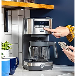 GE Drip Coffee Maker With Timer | 12-Cup Glass Carafe Coffee Pot With Adjustable Keep Warm Plate | Wide Shower Head for Maximum Flavor | Kitchen Essentials | Stainless Steel