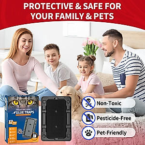 LULUCATCH Mouse & Insect Glue Traps, 12 Pack Adhesive Glue Traps, Pre-Baited Glue Boards Non-Toxic Bulk Mouse Traps Indoor for Mole, Cockroach, Flea, Insects, Rodent, Bug, Pet Safe for House & Garage