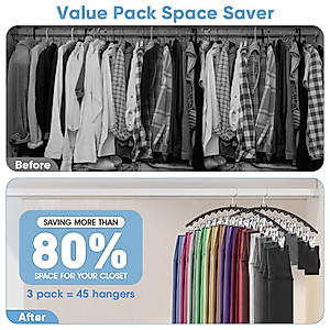 3 Pack Legging Organizer for Closet Hanging, Pants Hangers with 15 Clips Holds 45 Leggings, Shorts, Skirts, Jeans, Hats, Pants Hangers Space Saving Clothes Racks Closet Organizers and Storage, Black