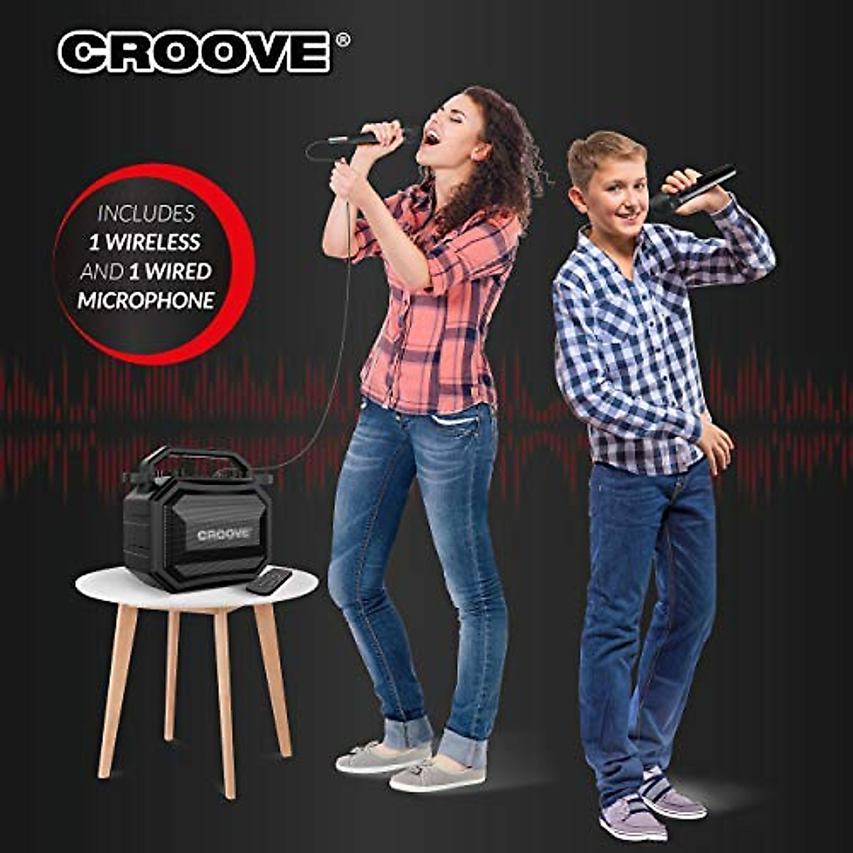 Portable Karaoke Machine Party Box with Bluetooth/AUX/USB/SD Card Connectivity, 2 Wireless & Wired Microphones, and Advanced Audio Controls
