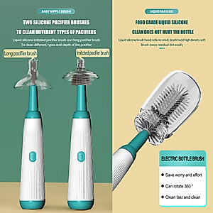 Electric Bottle Brush Set with Baby Bottle Brush 4-Piece,Bottle Brush,Nipple Brush,Straw Brush and Extension Handle,USB Rechargeable,Gift for Pregnant Women and New Moms (Green)