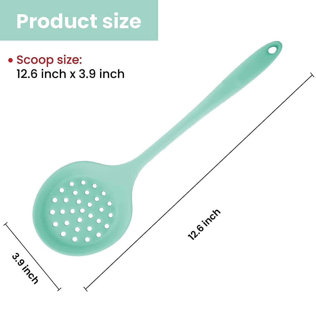 Silicone Slotted Spoon, Strainer Spoon, Skimmer Spoon, Slotted Spoons for Cooking, Silicone Strainer Non Stick, One-Piece Heat Resistant Silicone Cooking Spoon (Green)