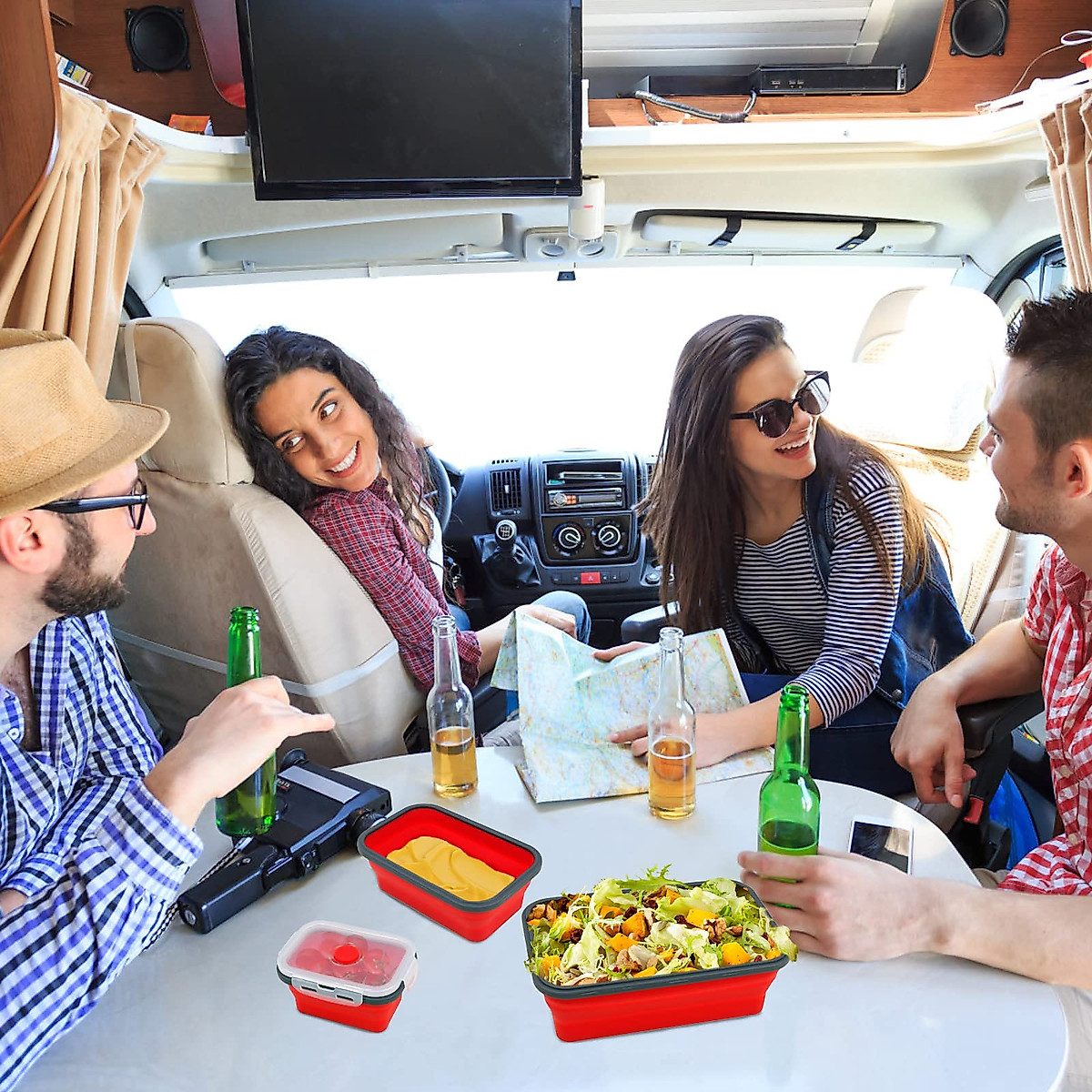 Guyuyii Collapsible Food Storage Containers - 4PC Collapsible Bowls With Airtight Lid, Vent - Perfect For RV Organization And Storage, Meal Prep, Lunch And More - Microwave, Dishwasher, Freezer Safe