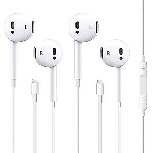rosyclo 2 Pack Lightning Wired Earbuds Headphones, iPhone in-Ear Stereo Headphones Built-in Microphone Volume Control Earbuds Compatible iPhone 13/12/11/X/8/7/iPad iOS White