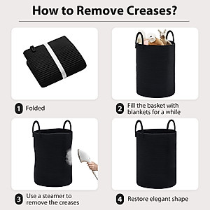 Fiona's magic Woven Rope Laundry Basket, 58L Tall Laundry Hamper for Blanket Storage, Large Baby Nursery Basket for Laundry, Decorative Clothes Hamper for Bedroom, Living Room and Bathroom, Black