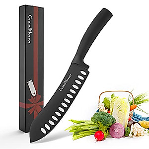 GrandMesser Butcher Breaking Knife, 7 inch Bullnose Knife, Black Titanium Nitride Coated, High Carbon German Stainless Steel Meat Knife, Ergonomic Non-slip Handle, Gift Box, Knife Sharpener