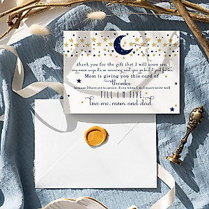 25 Twinkle Little Star Baby Thank You Cards Pack – Boys Baby Shower Notes with Envelopes Set, Prefilled Message, Customizable Personalize Blank Stationery Blue and Gold, New Parents Gift Ideas