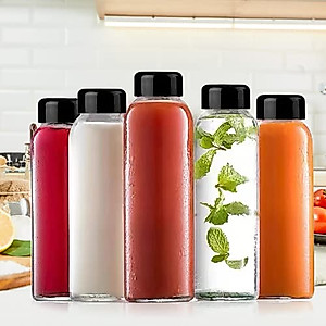 Datttcc 15 Oz Glass Water Bottles,Glass Juicing Bottles With Airtight Black Plastic Caps,Reusable Water Containers for Water,Juicing,Kombucha,Tea,Smoothies(16 Pack)