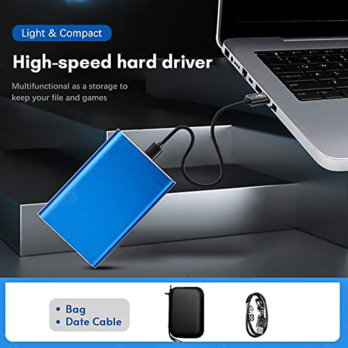 ERYUE 1TB USB3.0 High-Speed Portable Hard Disk 2.5 inch SATA Mobile Hard Drive High-Speed Transmission for PC Laptop Blue