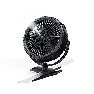 GRANDFAST Battery Operated Misting Fan，10000mAh Rechargeable Spray Fan with Clip and Hook, 360 ° Rotatable with Timer Setting Mister Cooling Fan for Golf Cart Travel Beach Patio Boat Canopy