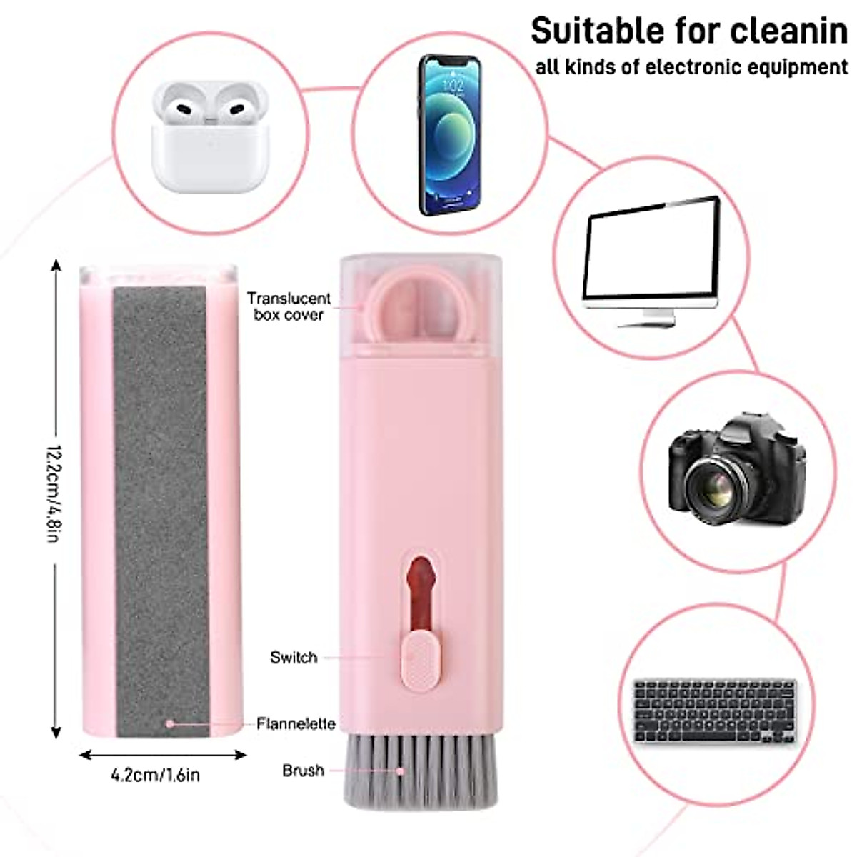 7-in-1 Electronic Cleaner Kit - Portable Cleaning for Airpods Laptop, Keyboard, with Cleaning Pen Brush Spray for Phone iPad Computer Screen/Keyboard/Headphones/Bluetooth Earphones (Pink)