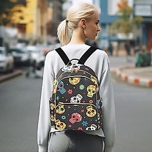 Yasala Halloween Women Backpack Sugar Skull Cute Flower Travel Bag Compact Daily Bag Diaper Bag