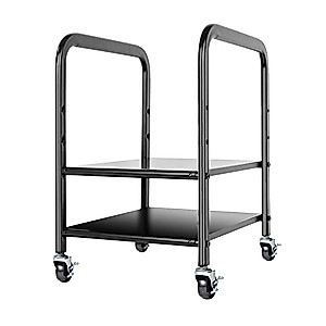 Computer Tower Stand CPU Tower Cart, 360Tronics Adjustable Desktop ATX-Case Cart 2-Tier PC Floor Stand, Mobile Rolling CPU Holder with 360°Locking Caster Wheels for Office Home (Black)