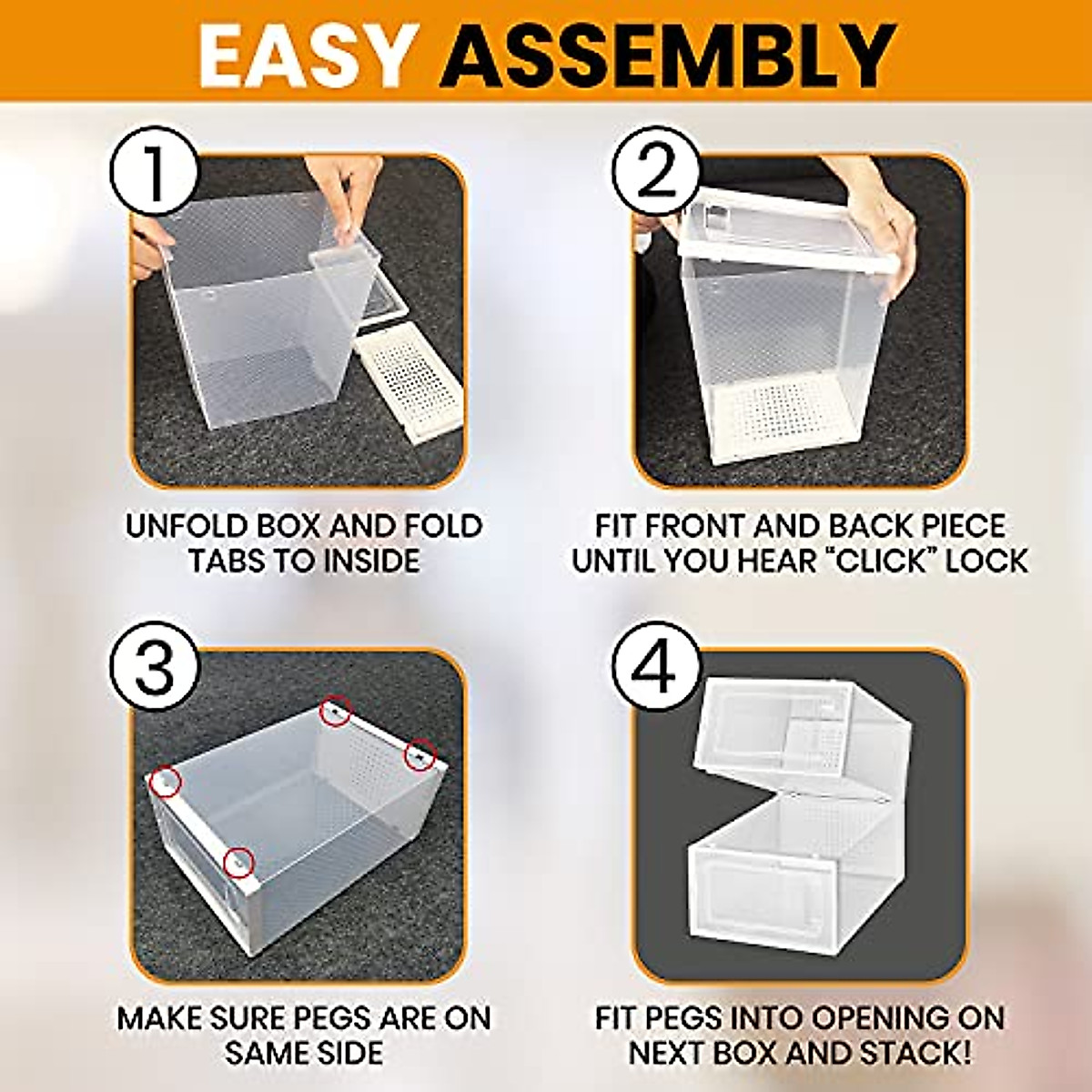 Boxy Concepts Plastic Hat Organizer for Baseball Caps (6-Pack) Easy Assembly, Stylish, Dust-Proof, Transparent, Stackable with Odor Vents. Ideal Holder, Case or Hat Rack Storage System 13” x 5.5” x 9”