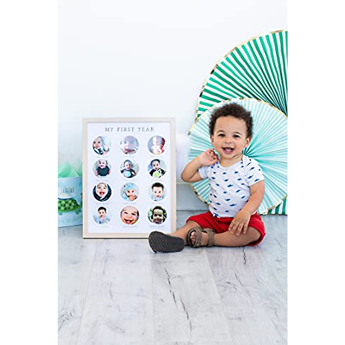 Pearhead Baby's First Year Photo Frame, Monthly Growth Baby Picture Frame, Gender-Neutral Baby Frame, Wooden