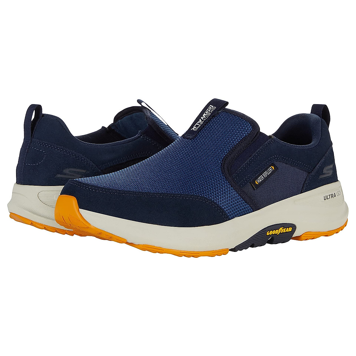 Skechers mens Go Walk Outdoor - Athletic Slip-on Trail Hiking Shoes With Air Cooled Memory Foam Sneaker, Navy/Yellow, 1 11 US