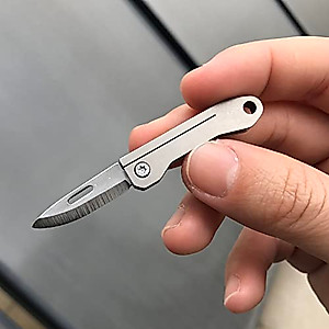 Juzpio Titanium Alloy Small Keychain Knife, Mini Folding Pocket Knife for Women Men, EDC Box Cutter (Titanium Alloy Handle/ 440c Steel Blade)