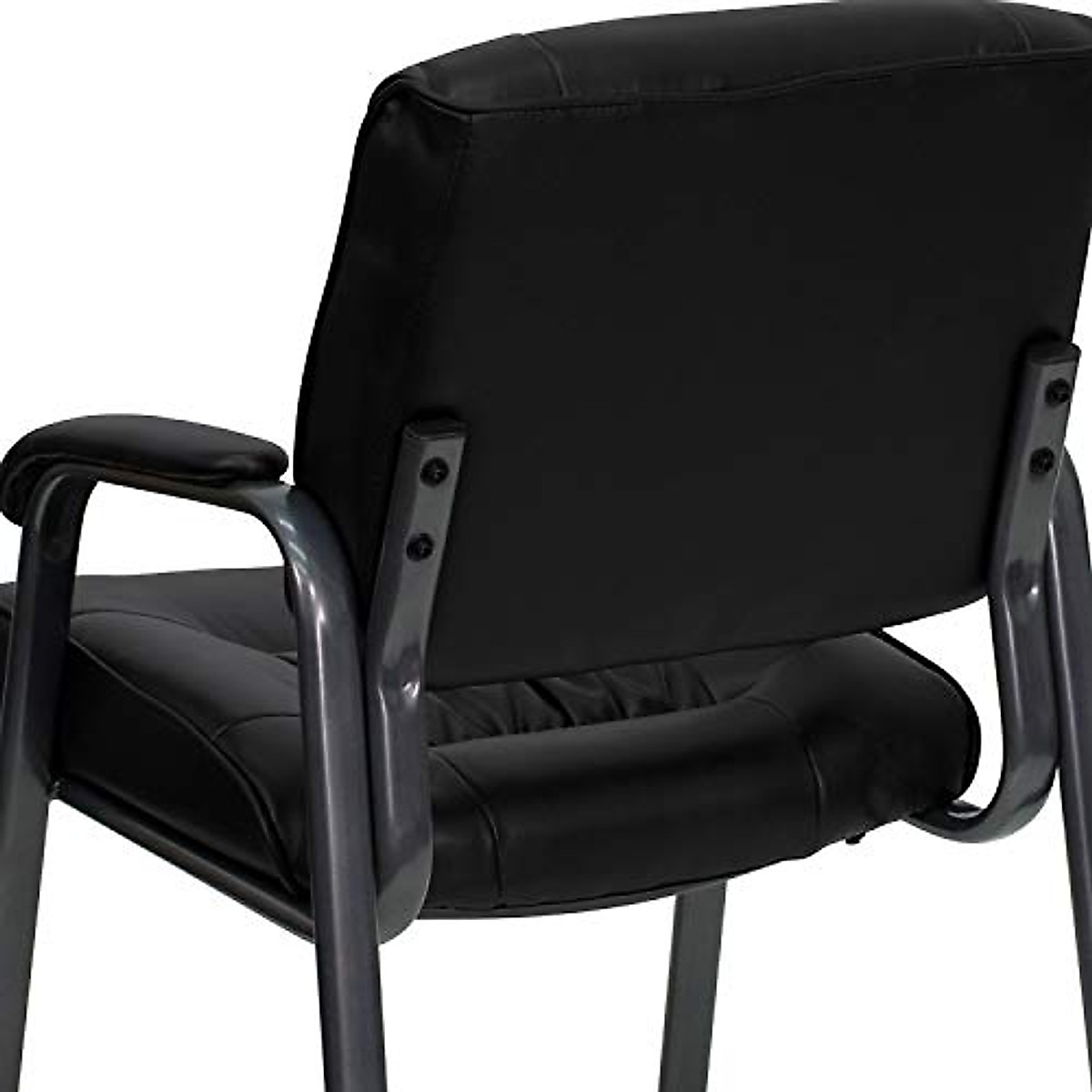 Flash Furniture Haeger Black LeatherSoft Executive Side Reception Chair with Titanium Gray Powder Coated Frame