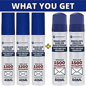 Envelope Moistener Sealer with Adhesive,dab n Seal, Stamp and Letter Glue licker, Fast Drying, Non Toxic,Ideal for envelopes,Stamps,Letters. Seals Upto 6900 Units, 5 Pack, by Executive Supplies