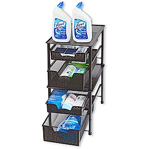SimpleHouseware Stackable 2 Tier Sliding Basket Organizer Drawer, Bronze