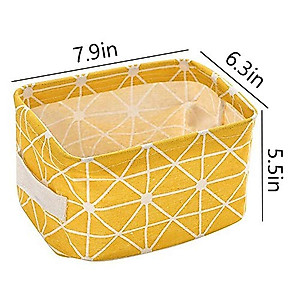 Miaro 5 Pack Canvas Storage Basket Bins, Home Decor Organizers Bag for Adult Makeup, Baby Toys liners, Books 7.9*6.3 inch (5 pack, Yellow & Green checks)