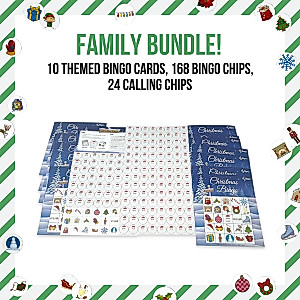 Regal Games - Holiday Bingo Set - Family Size Game Kit - Includes 10 Bingo Cards, 168 Bingo Marking Chips, 24 Calling Chips - 8” x 7” Cardstock