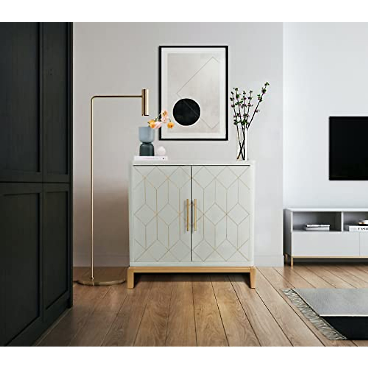 HLR Green Accent Cabinet with Gold Trim,Storage Cabinet with Doors,Modern Wooden Sideboard, Side Cabinets for Bedroom, Living Room, Kitchen, Office and Hallway