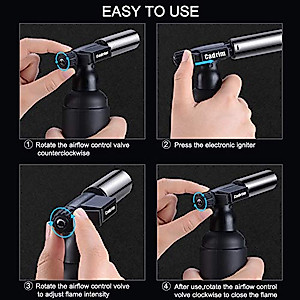 Big Butane Torch, Powerful and Strong Kitchen Torch Lighter with Safety Lock and Adjustable Flame, Refillable Blow Torch for Creme Brulee, Baking, Desserts and Searing