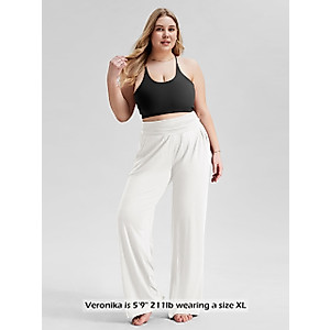 ODODOS Women's Wide Leg Palazzo Lounge Pants with Pockets Light Weight Loose Comfy Casual Pajama Pants-28 inseam, Off White, Small