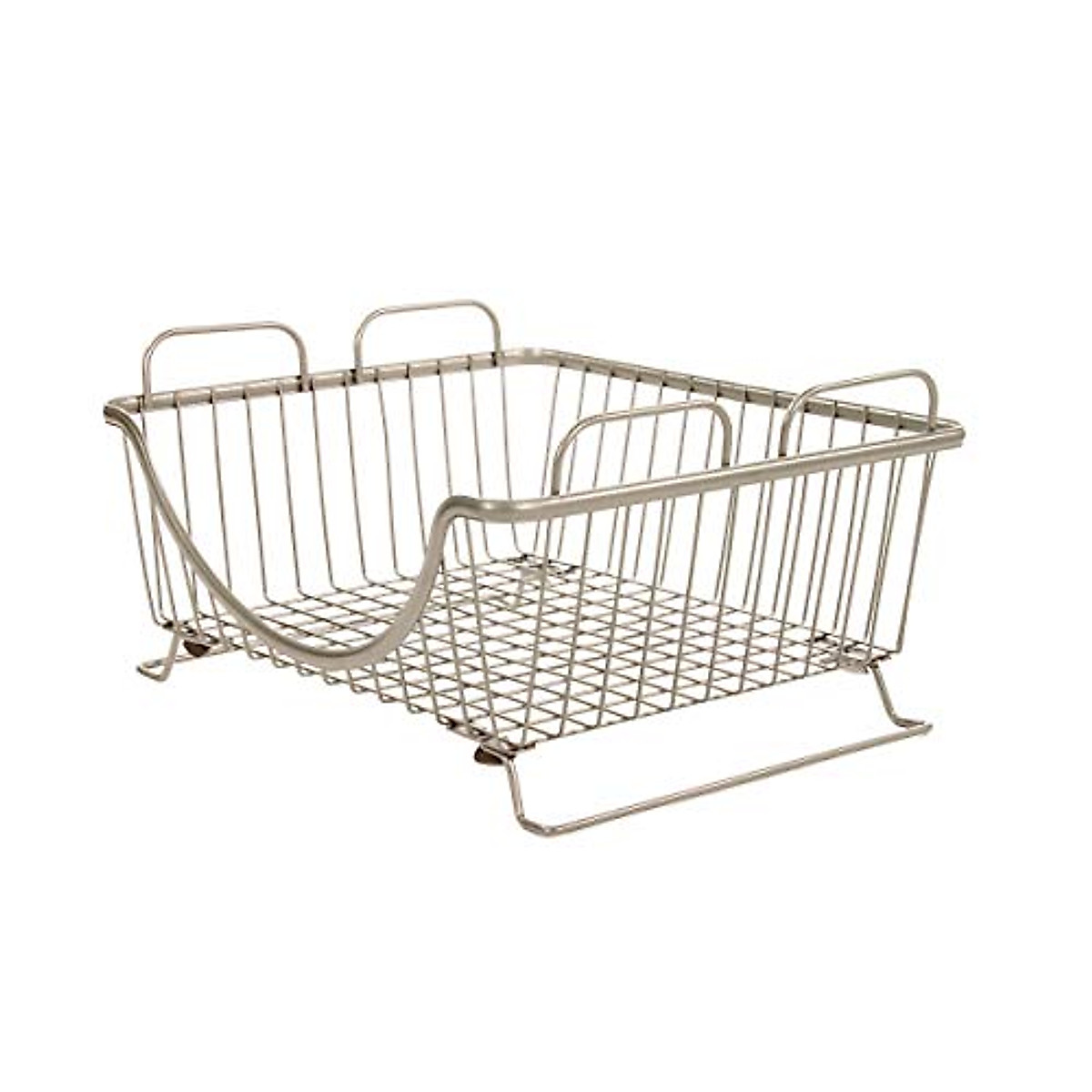 Spectrum Diversified Ashley Stackable Tray, Wire Basket with Raised Feet and Looped Handles Modular Stacking Bin System for Kitchen Countertop & Desk Organization, Satin Nickel