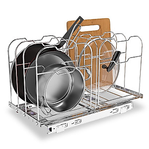 cutefafa Pull out Pot and Pan Organizer for Cabinet 10.8'' W x 21.3'' L x 12.8'' H Slide out Pot Pan Lid Holder Sliding Shelf Rack for Kitchen Cabinet Pantry and Stroage