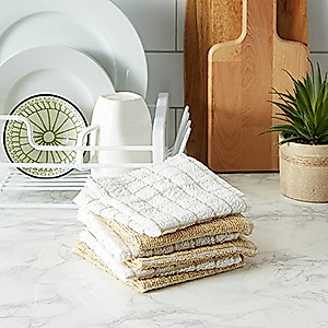 DII Basic Terry Collection Windowpane Dishcloth Set, 12x12, Pebble, 6 Piece