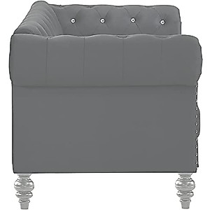 New Classic Furniture Glam Emma Velvet Two Seater Chesterfield Style Loveseat for Small Spaces with Crystal Button Tufts, Gray