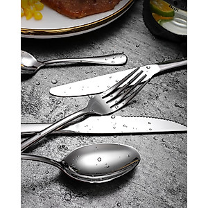 EUIRIO 48-Piece Silverware Set with Steak Knives, Heavy Duty Stainless Steel Flatware Set for 8, Food-Grade Tableware Cutlery Set, Utensil Sets for Home Restaurant, Mirror Finish, Dishwasher Safe