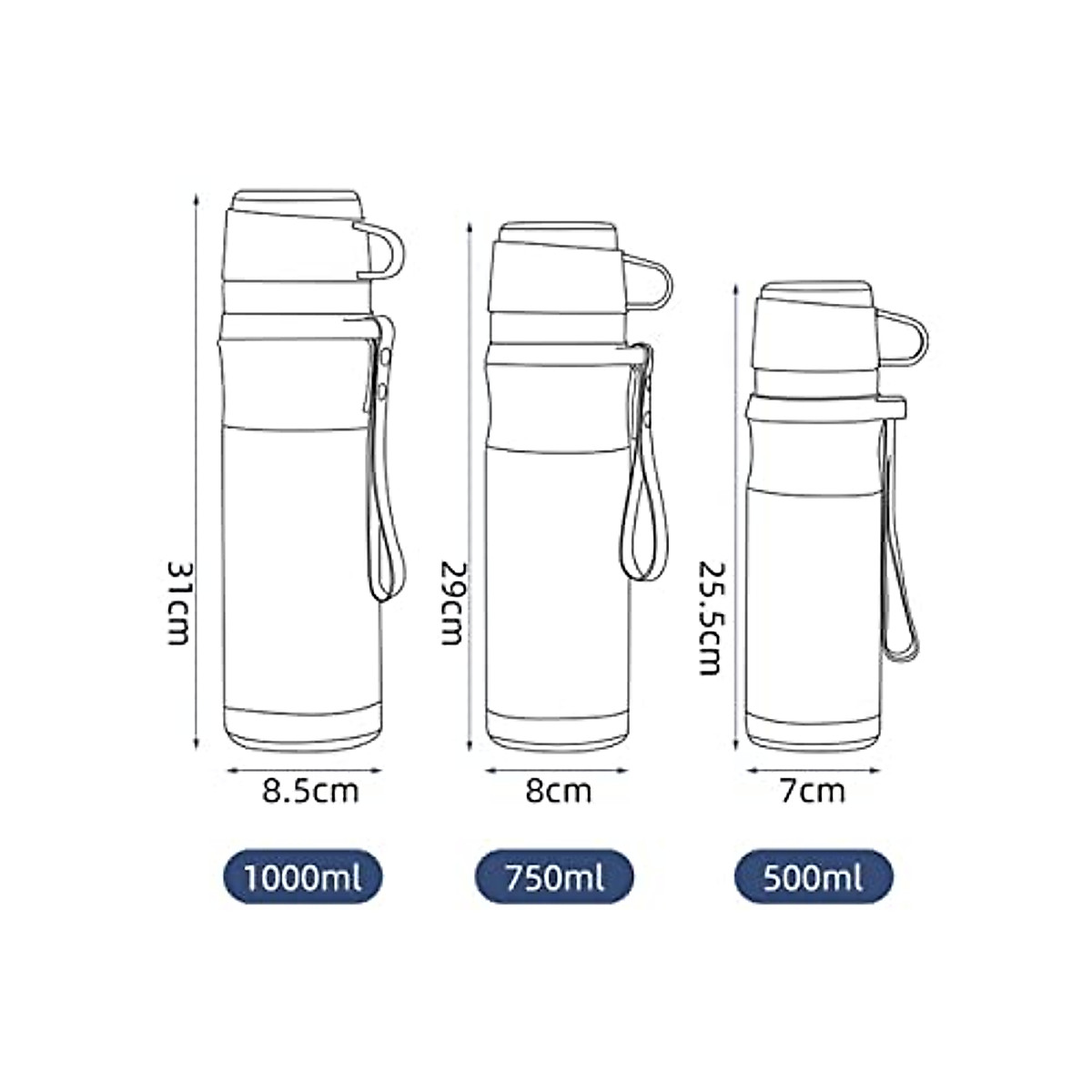 MMLLZEL 316 Stainless Steel Outdoor Thermos Large Capacity Portable Double Wall Vacuum Flask Insulated Tumbler 48 Hour (Color : 750ml)