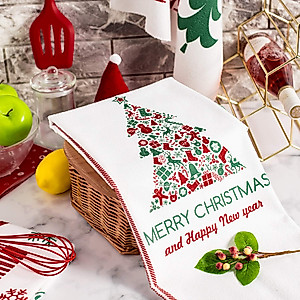 Whaline Christmas Dish Towel Set, White Winter Holiday Kitchen Dishtowels 18" x 28" Oversized Tea Dish Towels for Holiday, Home Decor, Gift-Christmas, 4 Pack