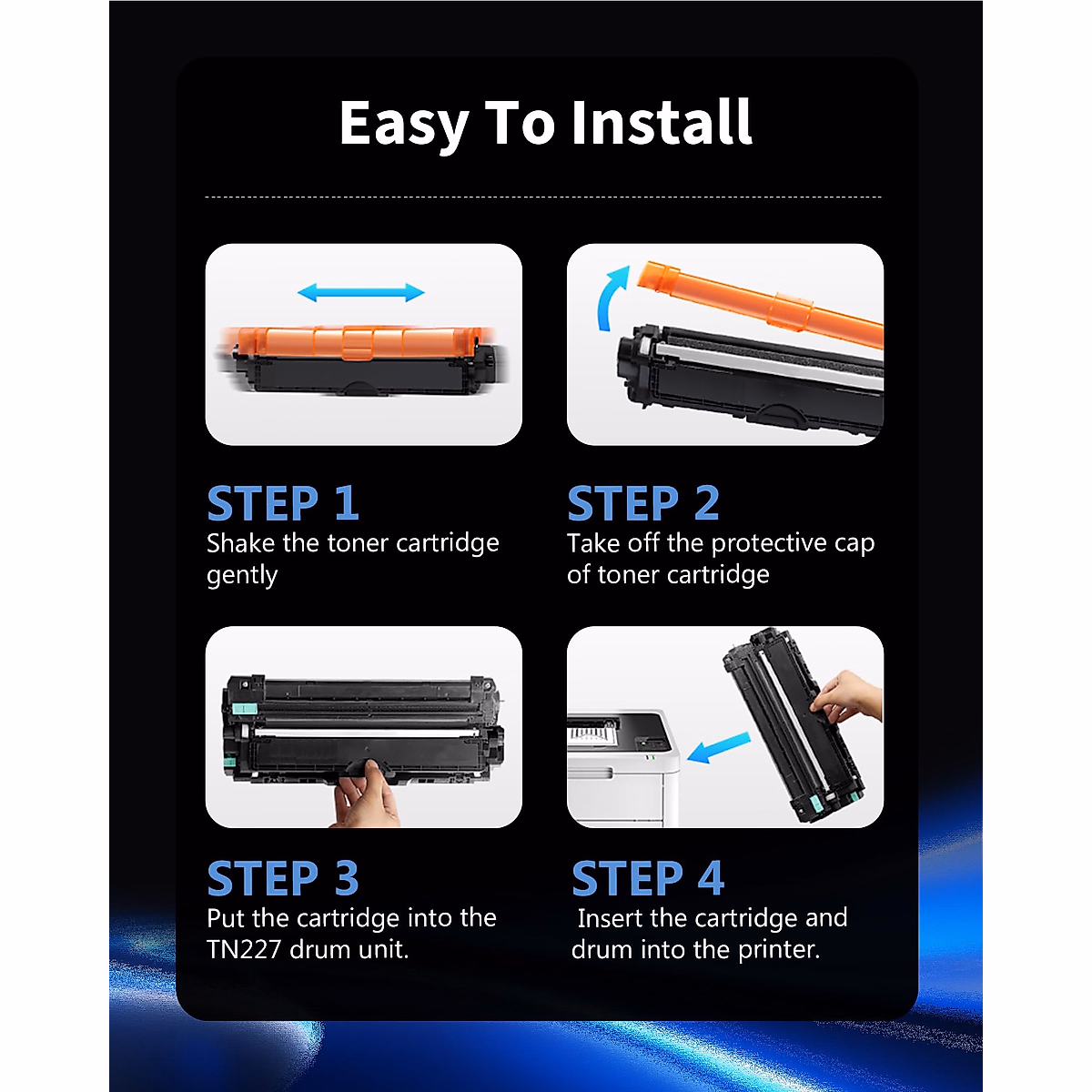 TN227 TN 227 4-Pack Toner Cartridge: Replacement for Brother TN227BK TN227C TN227M TN227Y Toner Use with MFC-L3710CW MFC-L3770CDW MFC-L3730CDW HL-3230CDW Printer Toner (Black Cyan Magenta Yellow)