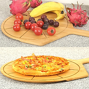 YOUYIXUN Pizza Peel 12 inch,Double Sided Wooden Pizza Paddle Spatula Oven Accessory,Bamboo Pizza Board with handle,Wood Cutting Board for Cheese Bread Fruit Vegetables