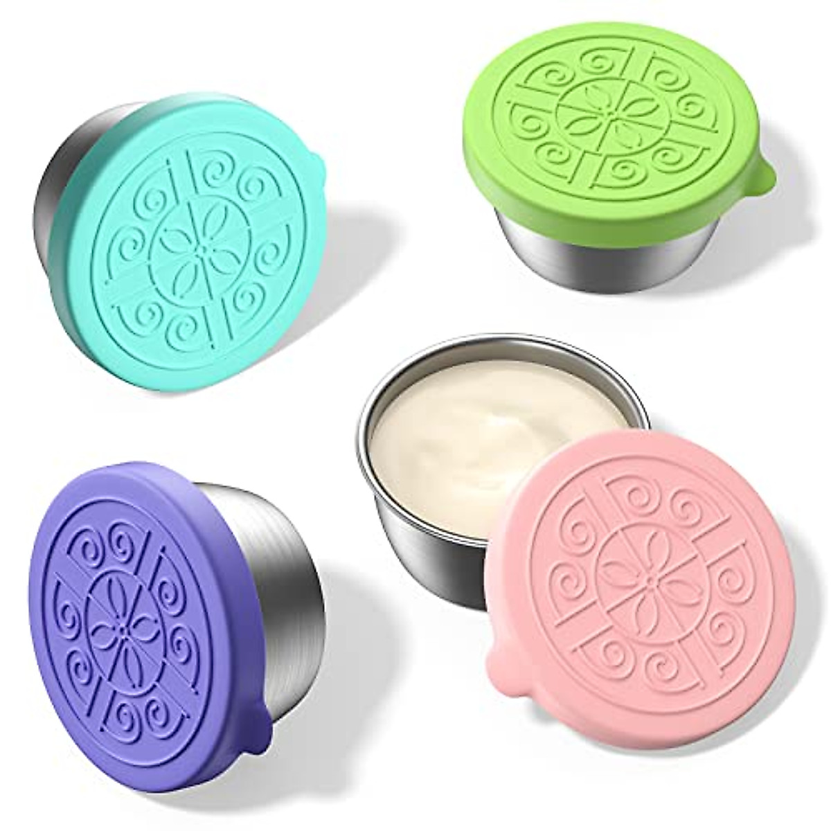 Salad Dressing Container To Go, Small Containers with Lids, 4x 1.7 Oz Lunch Container, Stainless Steel Condiment Containers with Lids, Reusable Leakproof Sauce Containers for Lunch Box (4 PPGB)