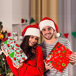 Konsait 12Pack Folded Large Sheets of Christmas Wrapping Paper Traditional Gift Wrap, Christmas Decoration,Xmas Festive Designs- Kids Snowman, Santa, Christmas Tree, Snowflake, Reindeer, 74 X 51cm