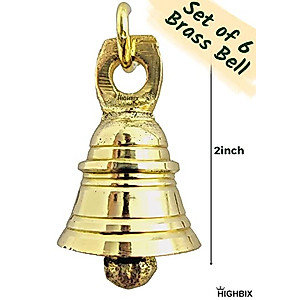HIGHBIX Solid Brass Jingle Bells Set of 6 Hanging Harmony Festive Décor Handmade Brass Bells with Hooks