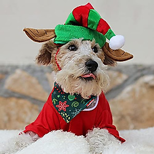 Christmas Dog Bandanas 3 Pack, Elk and Santa Bandana, Reversible Triangle Scarves for Dogs Cats Pets, Premium Durable Fabric, Adjustable Fit