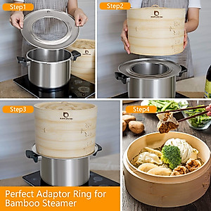HAPPi STUDIO Bamboo Steamer Basket With Steamer Ring - 10 inch Dumpling Steamer Basket - Large Bamboo Steamer for Cooking Bao Buns, Dim Sum - Chinese Steamer Bamboo Steam Basket - Steaming Basket